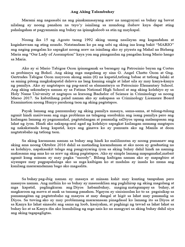 Ang Aking Talambuhay - Mario | PDF
