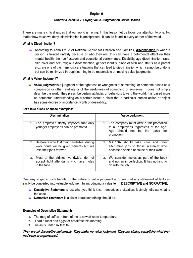 English 9 Module 7 and 8 Activities | PDF | Discrimination | Racism
