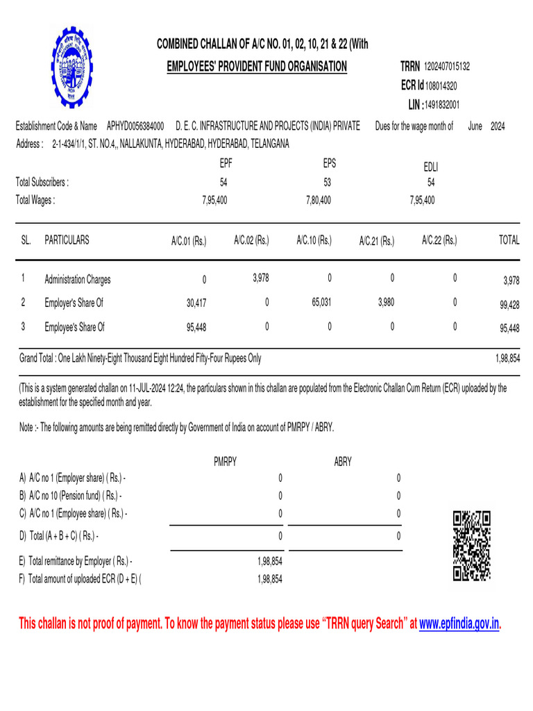 5 Pf-Ecr Challan - Mansanpally-June 2024 | PDF | Economies | Economy Of ...