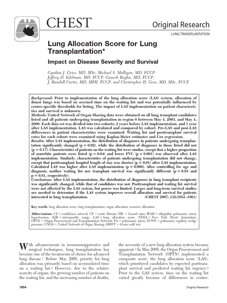 LAS Score | PDF | Organ Transplantation | Diseases And Disorders