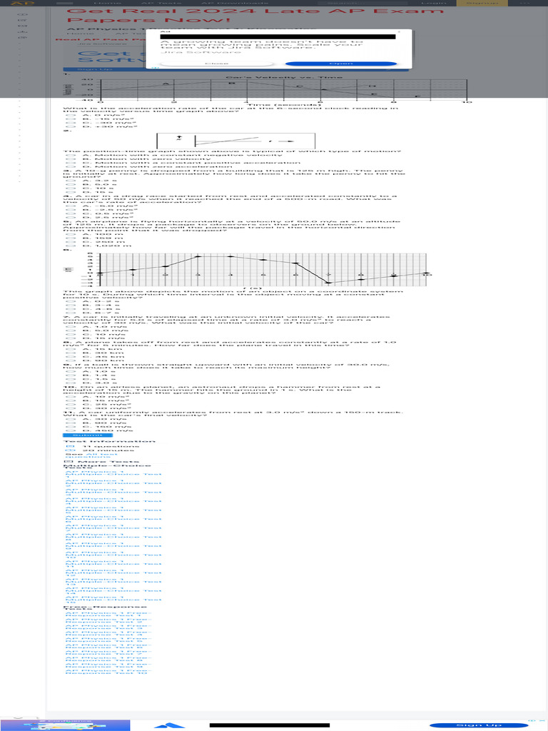 AP Physics 1 Practice Test 1: Kinematics | PDF | Velocity | Acceleration