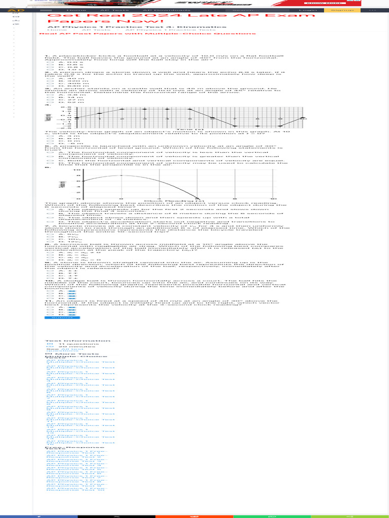 AP Physics 1 Kinematics Practice Test | PDF | Velocity | Acceleration