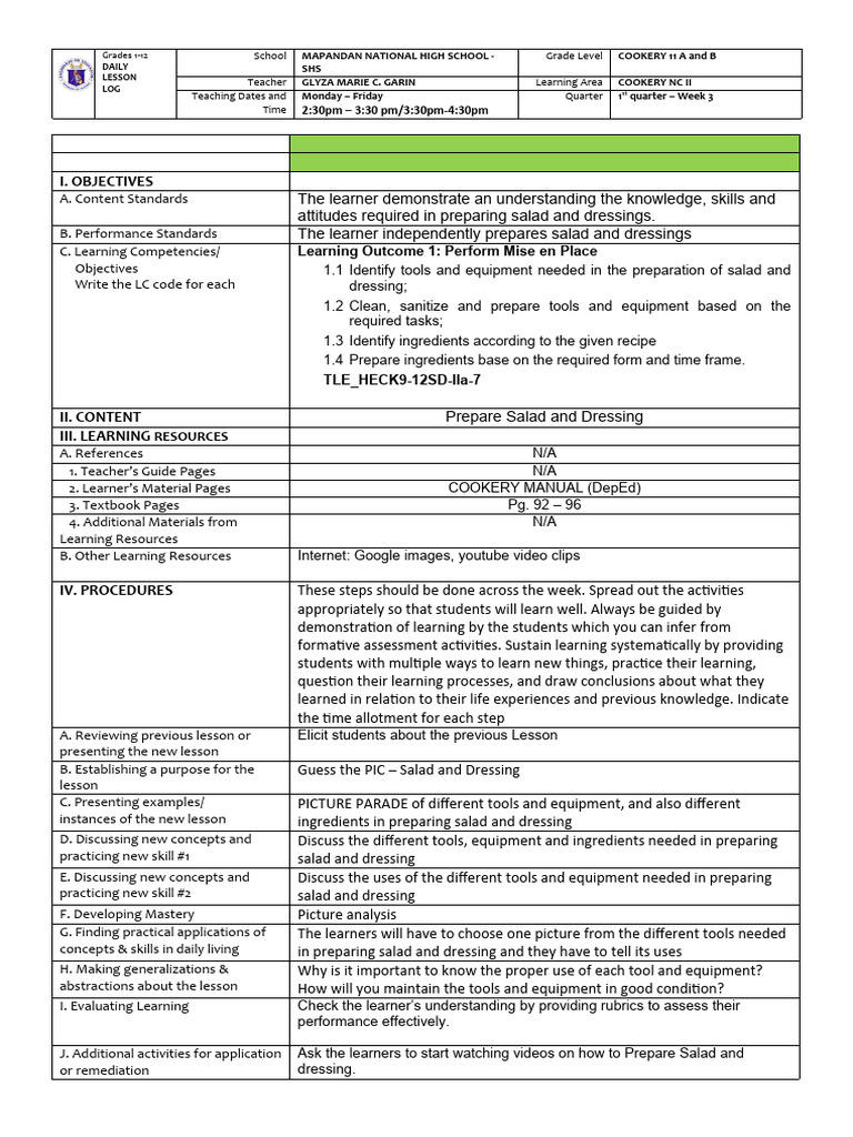 Cookery DLL 3 | PDF | Learning | Behavior Modification