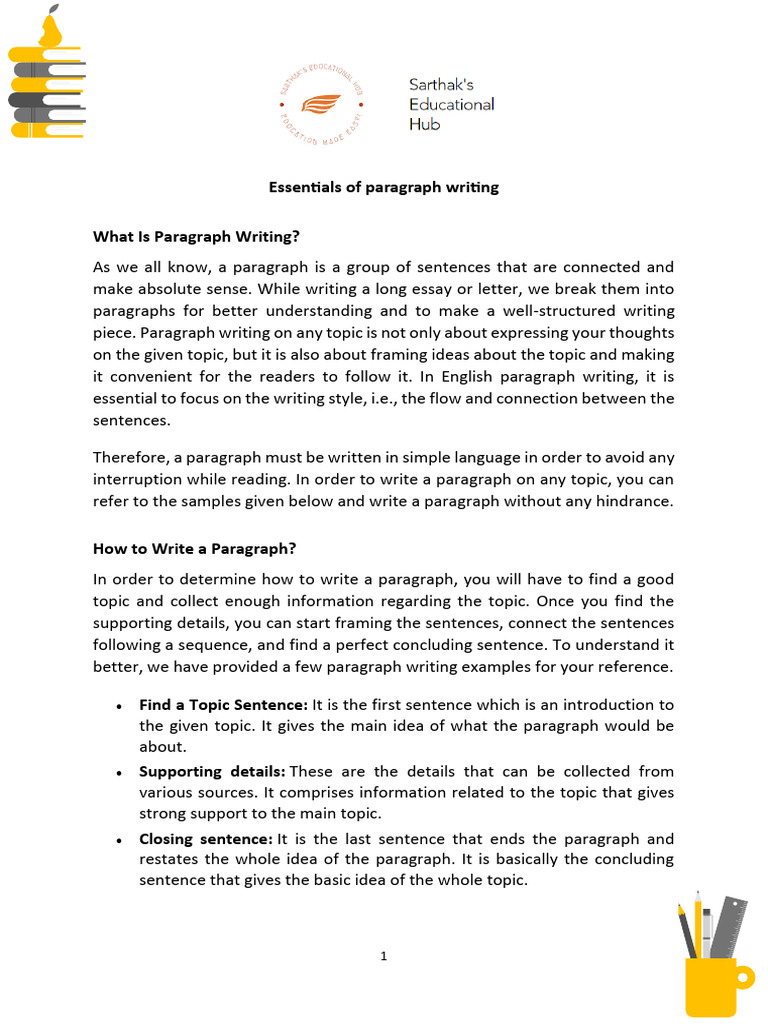 Essentials of Paragraph Writing | PDF | Cognition | Human Communication