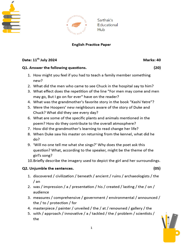 English Practice Paper | PDF