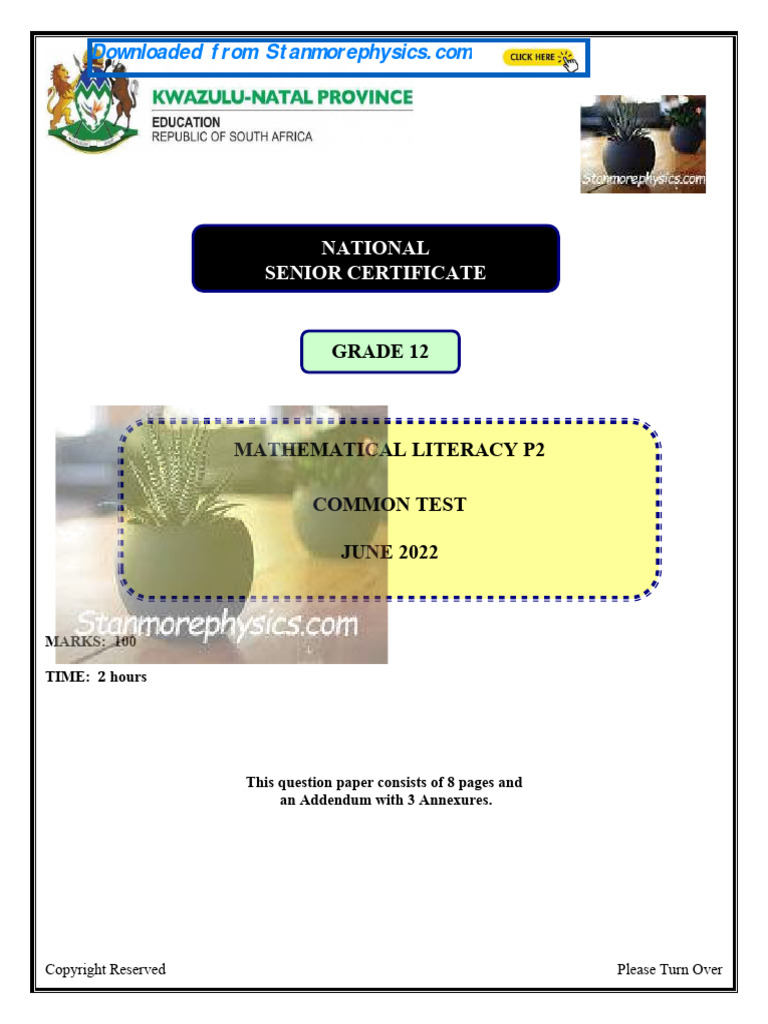 Maths Literacy Grade 12 June 2022 P2 and Memo | PDF | Area | Length