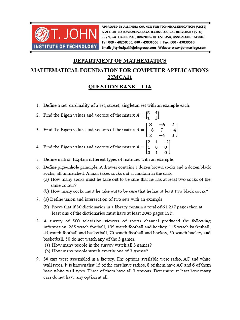 Math Foundations for Computer Apps | PDF | Matrix (Mathematics ...