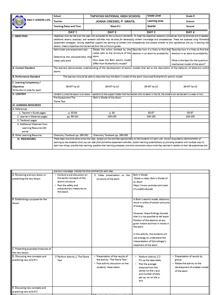 DLL 2nd Quarter. SCIENCE 9 2024 | PDF | Chemical Bond | Ionic Bonding