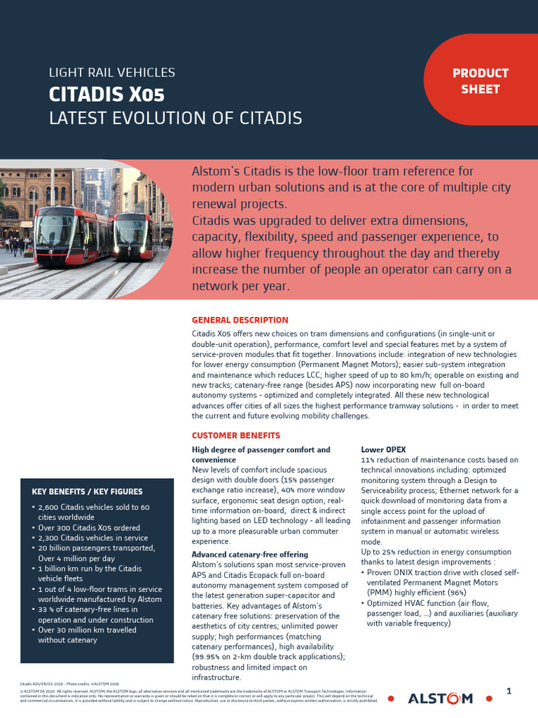 Alstom Product Sheet Citadis X05 en 0 | PDF | Tram | Transport