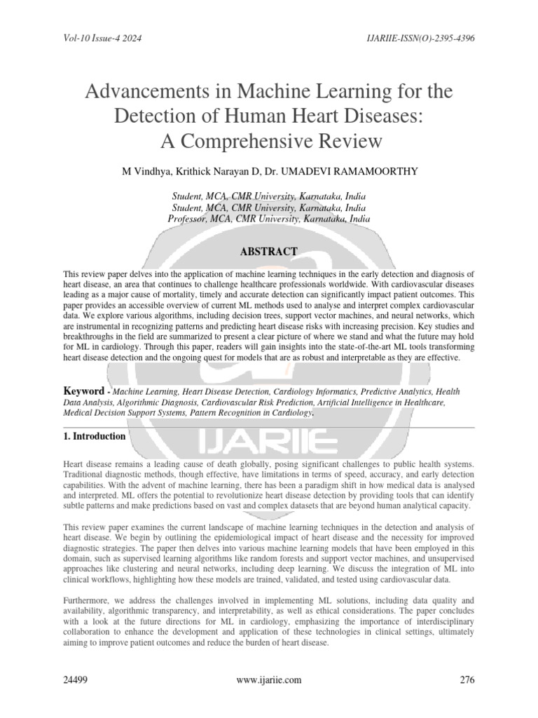 Advancements in Machine Learning For The Detection of Human Heart ...
