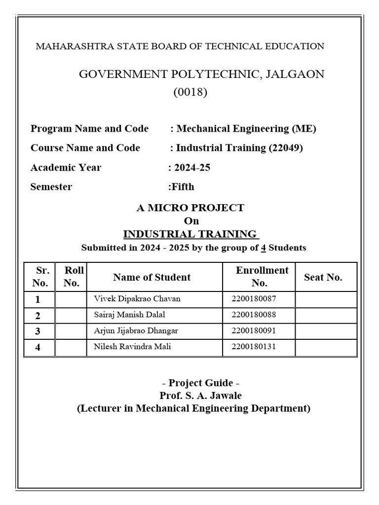 Industrial Traning Report-1 | PDF
