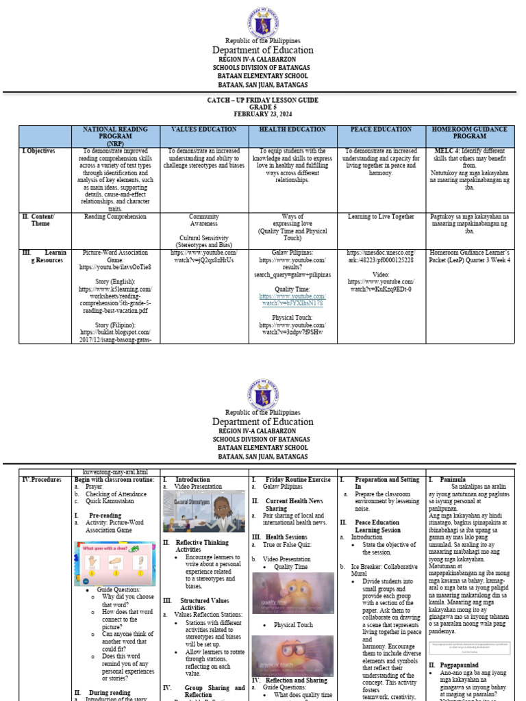 DLL Catch Up Friday - Feb 23 | PDF | Learning | Reading Comprehension