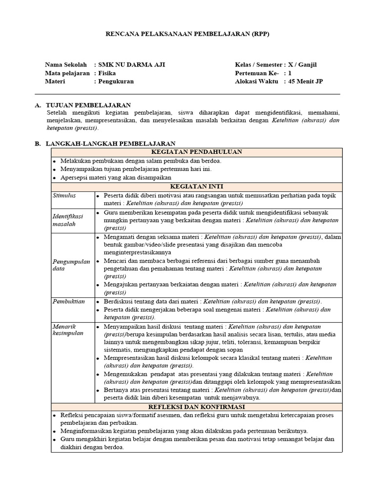 RPP 2 - Pengukuran | PDF | Karier & Perkembangan | Seni