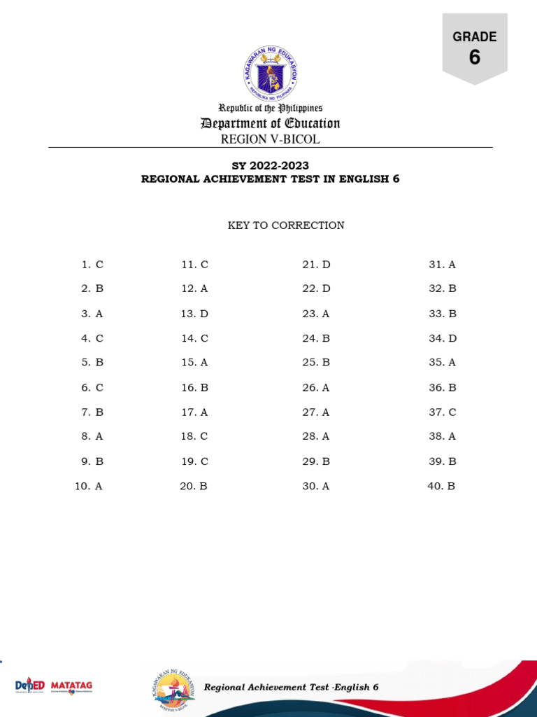 Key - Grade 6 | PDF