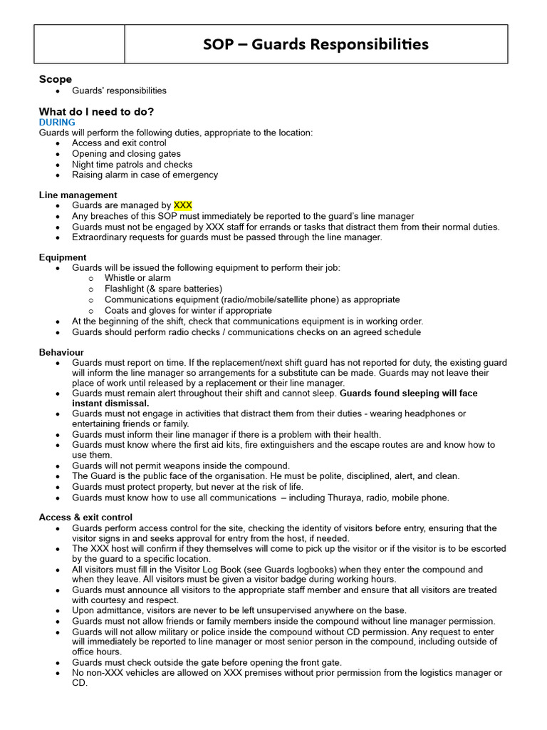 SOP Guards Responsibilities-of-guards-SOP | PDF | Public Safety ...