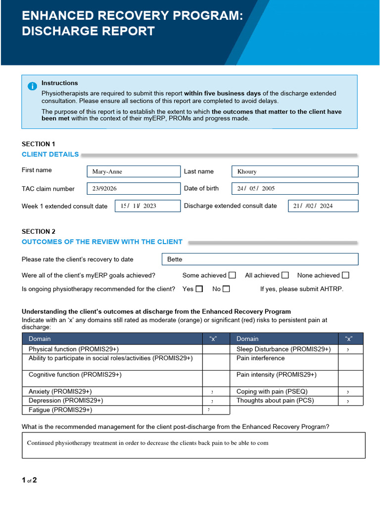 Enhanced Recovery Discharge Summary | PDF | Pain | Physical Therapy