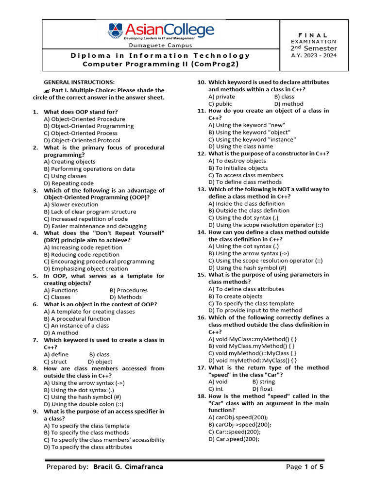 Cimafranca ComProg2 Finals | PDF | Class (Computer Programming ...