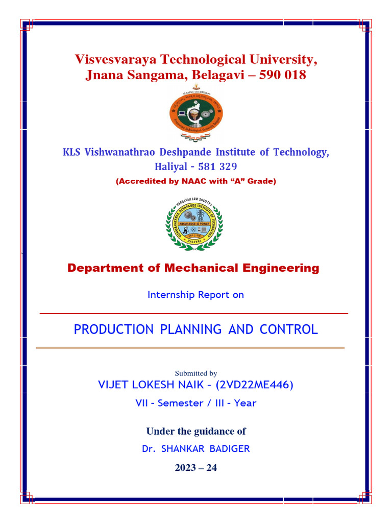 Vijet Naik Internship Report | PDF | Scheduling (Production Processes ...