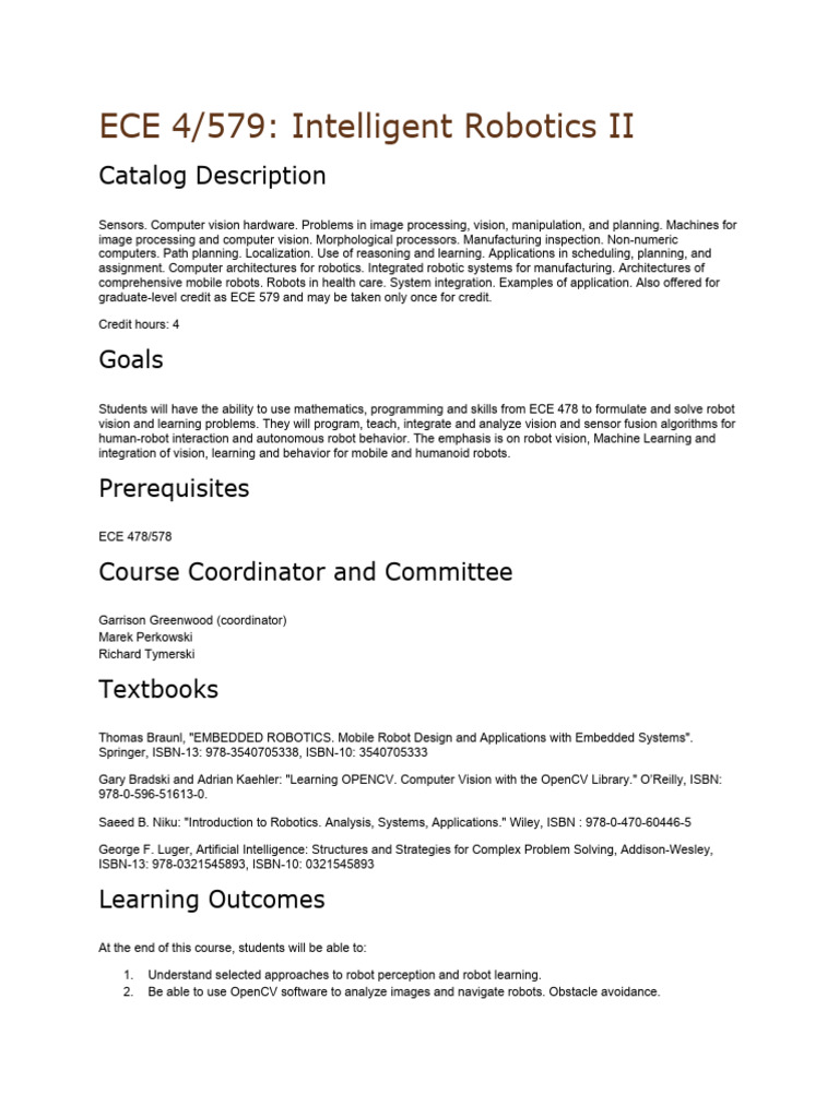 479 579 - Intelligent Robotics II | PDF | Computer Vision | Robot