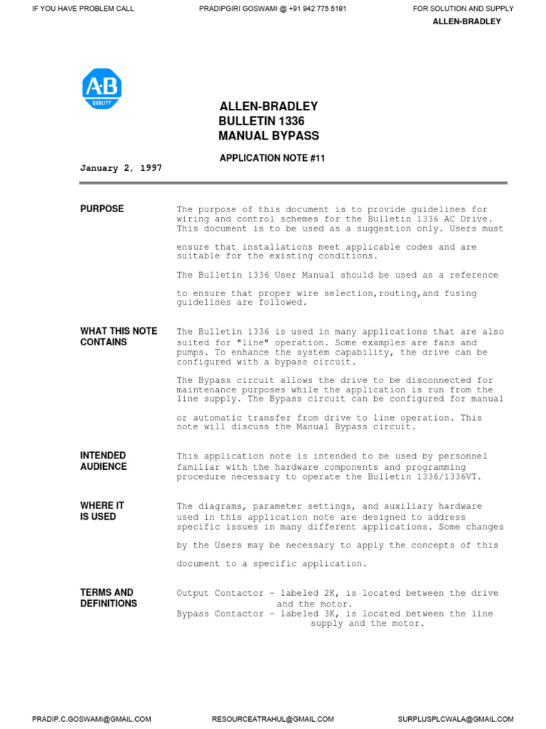 Ab Bulletin 1336 Manual Bypass Application Note #11 | PDF | Switch ...