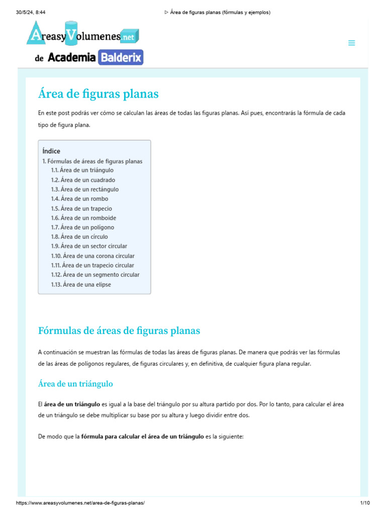 Área de Figuras Planas (Fórmulas y Ejemplos) | PDF | Rectángulo | Zona