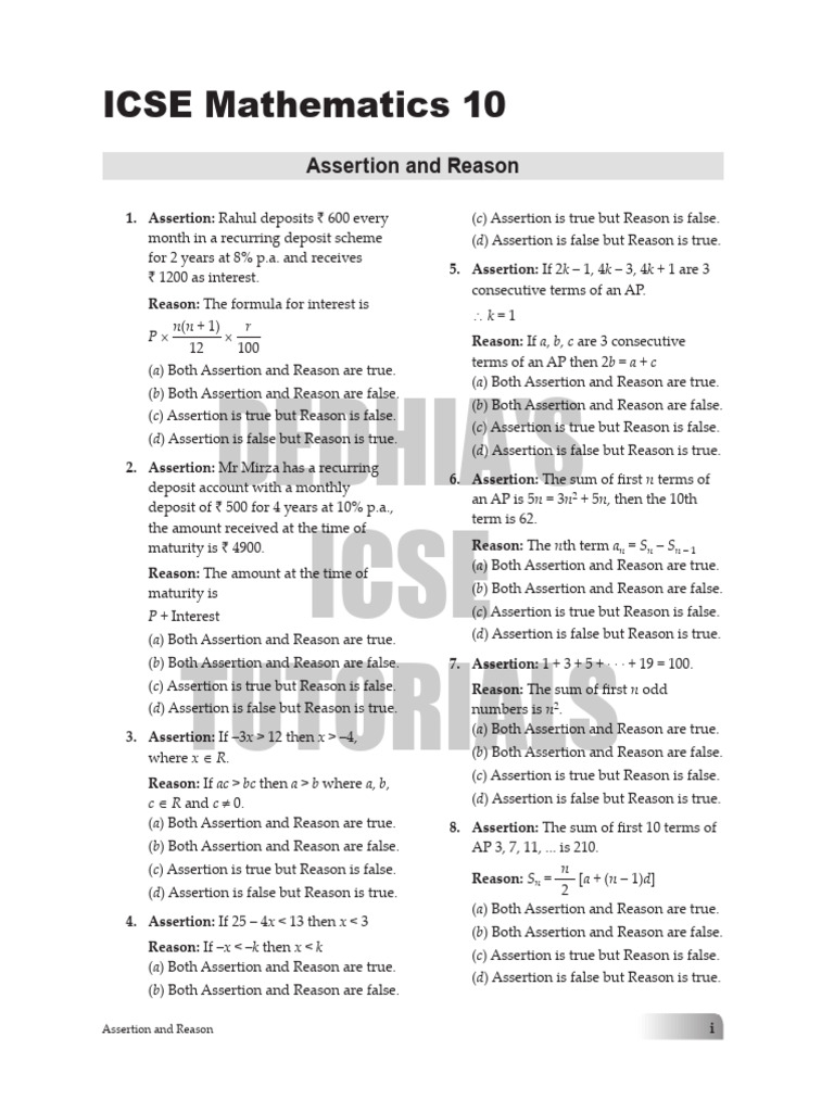 MCQ Assertion & Reasoning | PDF | Mathematics