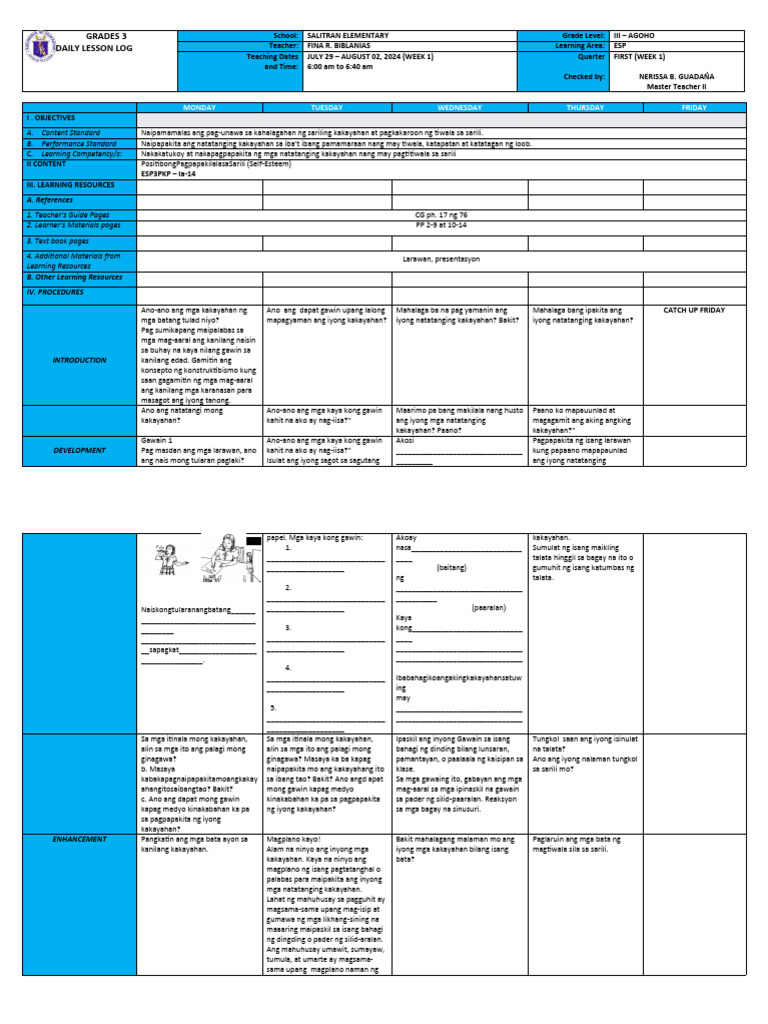 DLL Esp 3 Q1 W1 | PDF