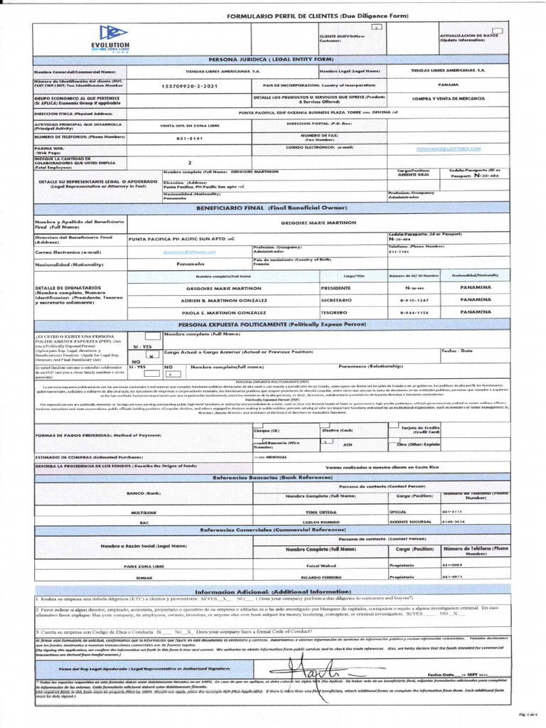 EVOLUTION - Formulario de Perfil Cliente TLA | PDF