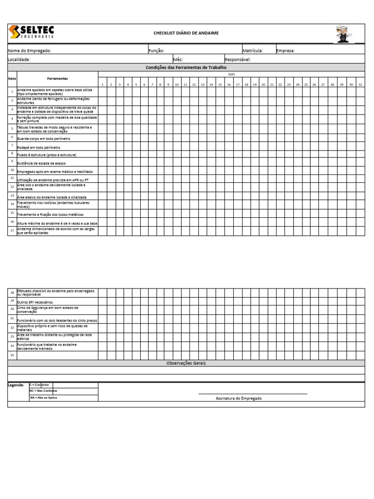 Checklist Diário de Andaime para Segurança | PDF | Andaime