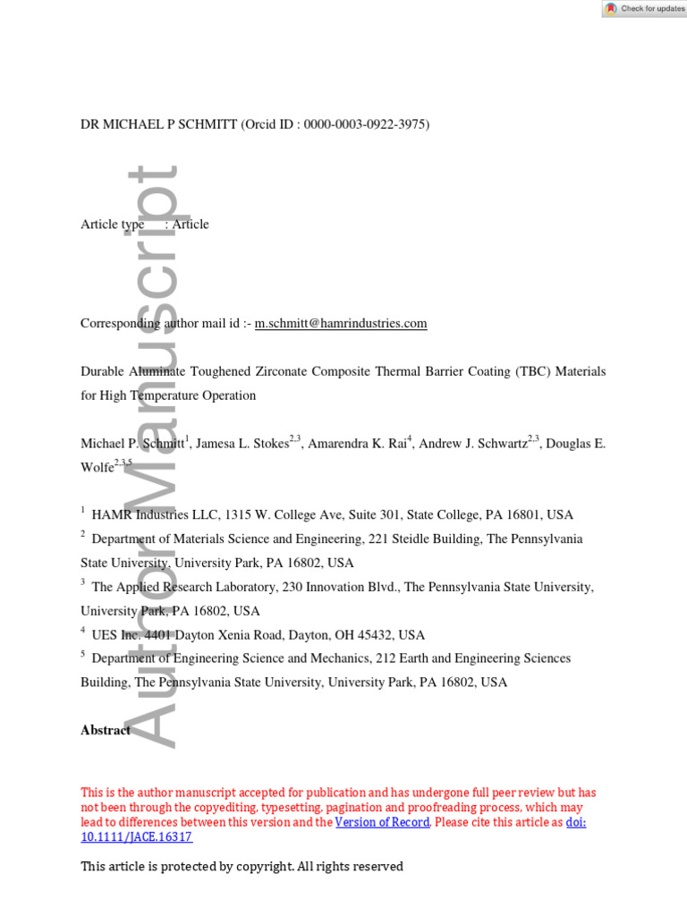 Durable Aluminate Toughened Zirconate Composite Thermal Barrier Coating ...