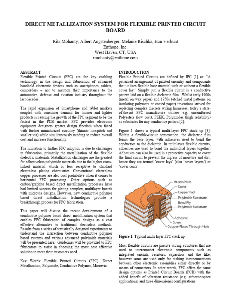 Direct Metallization System For Flexible Printed Circuit Board | PDF ...