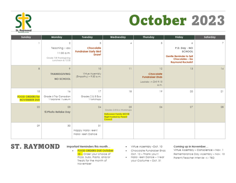 Calendar October For School Community | PDF | Observances
