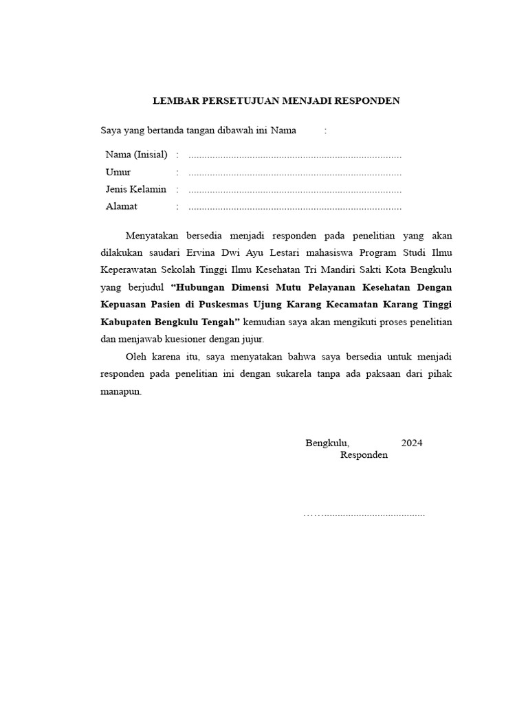Lembar Persetujuan Menjadi Responden | PDF