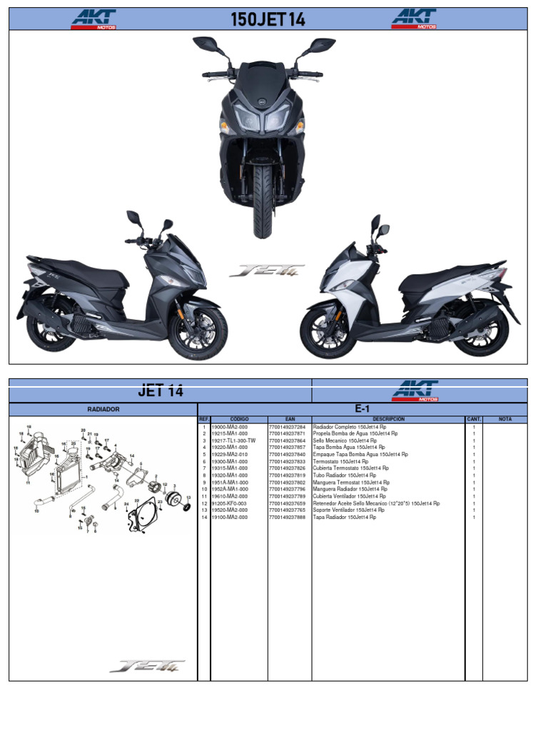 JET 14 Repuestos (AKT) | PDF | Sistema de freno antibloqueo | Embrague