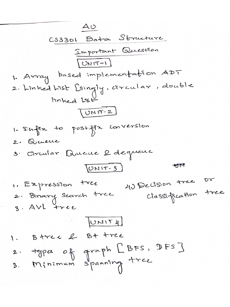 CS3301 Data Structure Important Questions | PDF