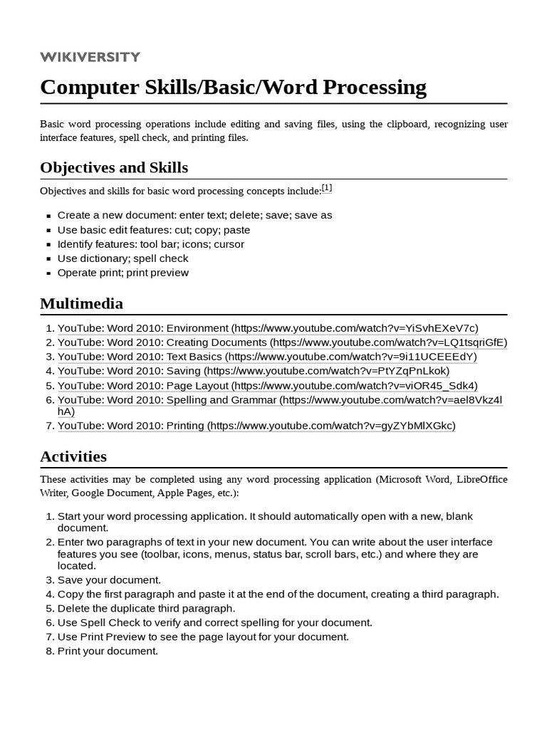 Computer Skills Basic Word Processing | PDF | Word Processor | Icon (Computing)