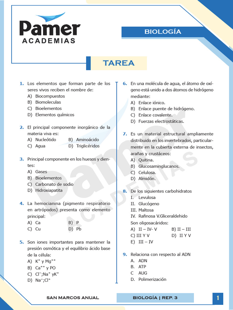 BIOLOGIA - Tarea Sem R3 - Repaso 3 | PDF | Polisacárido | Glucosa