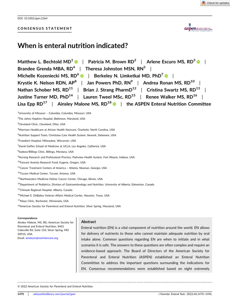 Enteral Nutrition Guidelines | PDF | Malnutrition | Medical Specialties