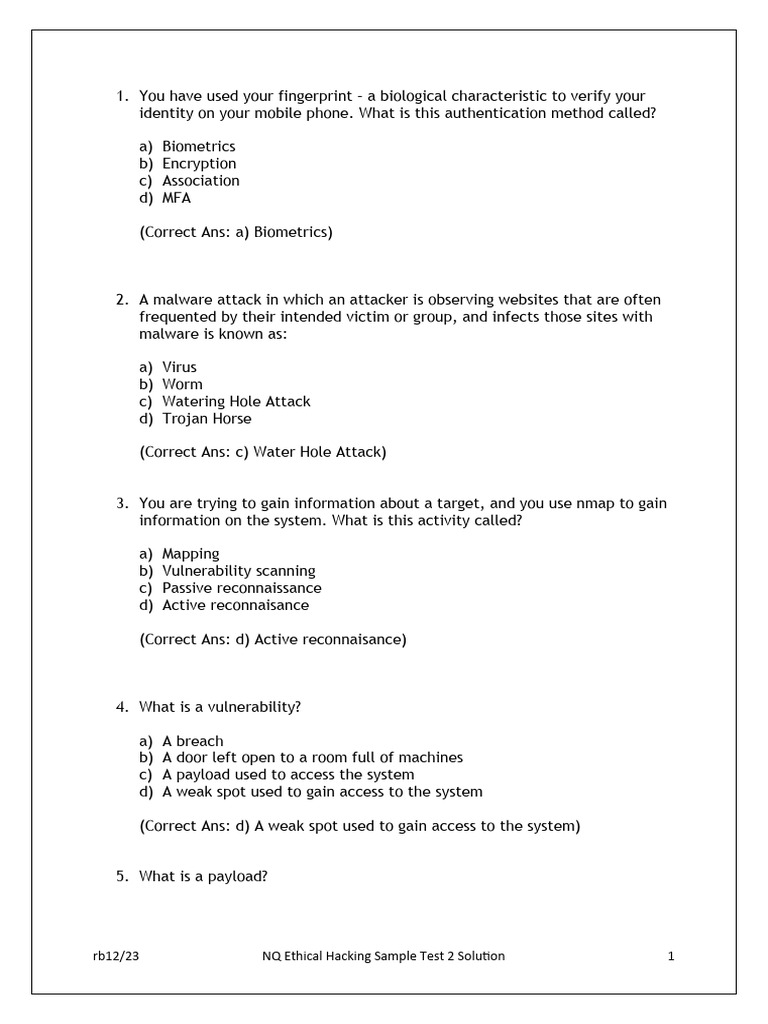 NQ EH Sample Test 2 Questions | PDF | White Hat (Computer Security ...