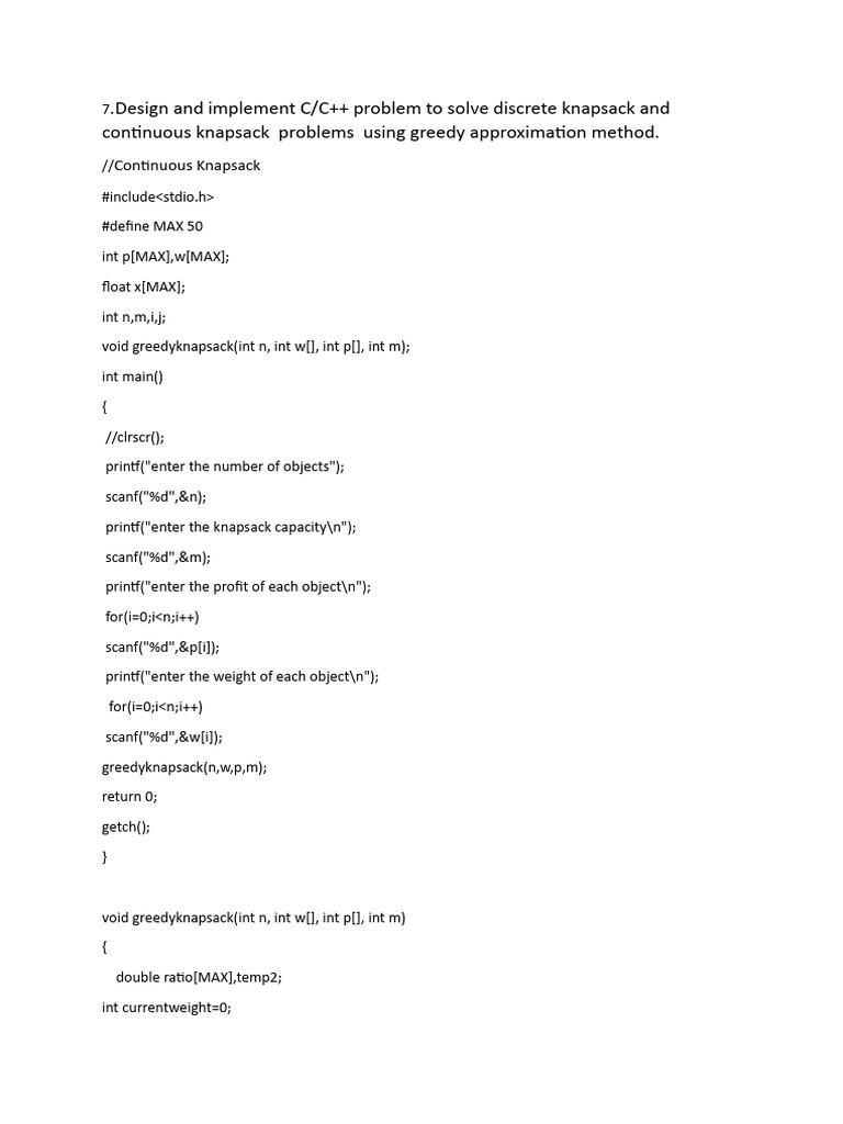 Program7 Greedy Knapsack | PDF | Teaching Methods & Materials ...