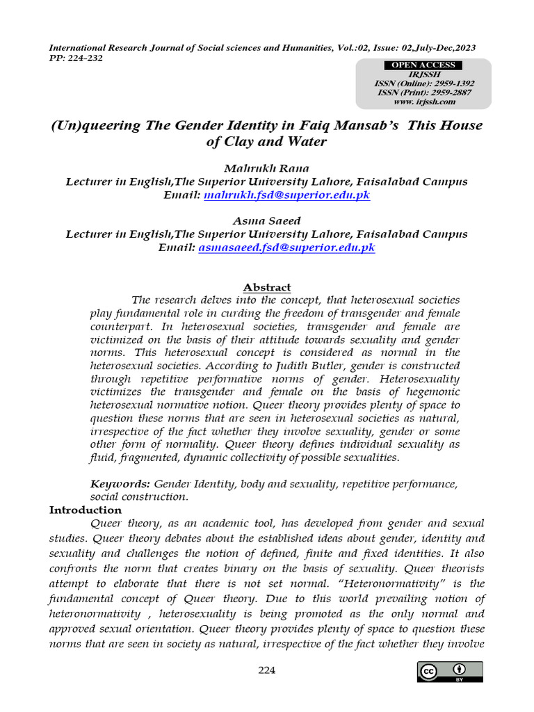 (Un) Queering The Gender Identity in Faiq Mansab's This House of Clay ...