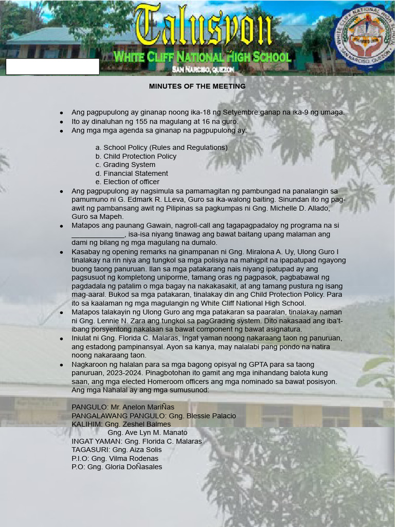 Minutes of Meeting GPTA 2023-2024 | PDF