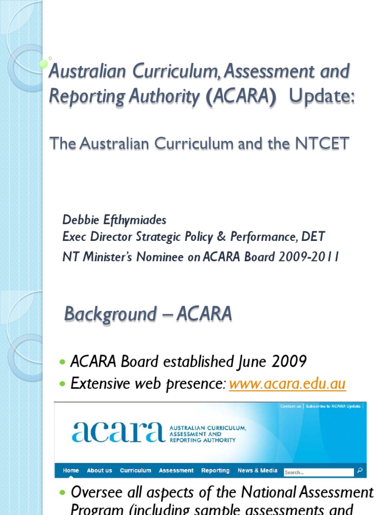Australian Curriculum, Assessment and Reporting Authority: (ACARA ...