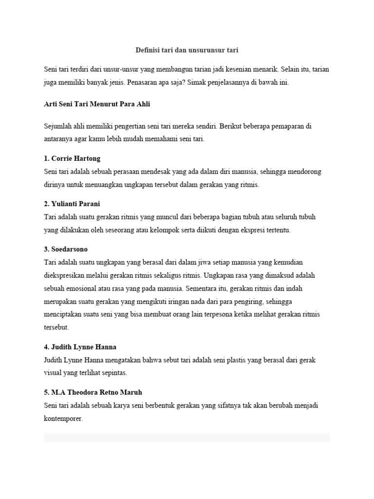 Definisi tari dan unsur unsur tari | PDF