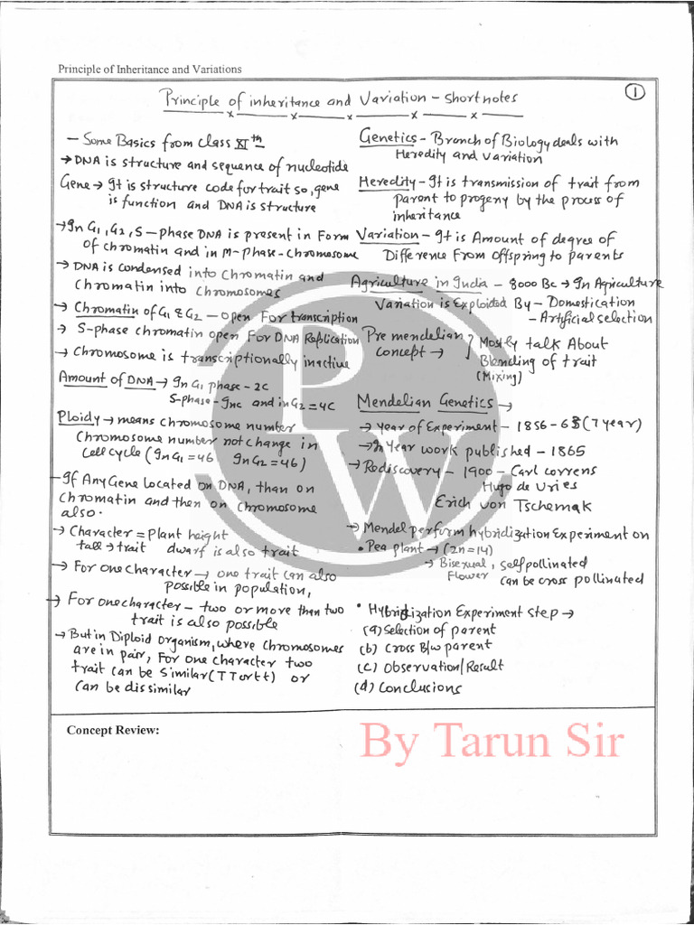 Principle of Inheritance and Variations: Short Notes - Yakeen 2023 Live ...