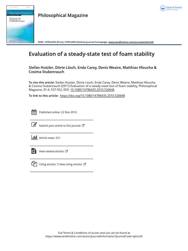 Evaluation of A Steady-State Test of Foam Stability | PDF | Foam | Liquids