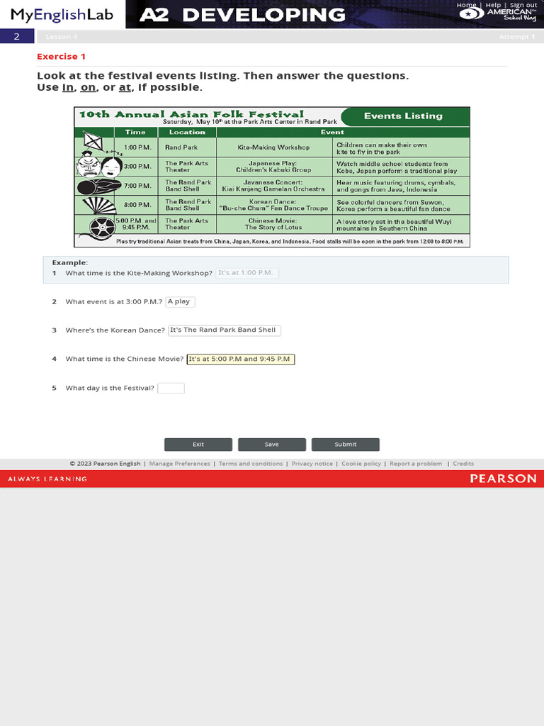 Exercise 1 - Mode Solve - Workbook Unit 2 Lesson 4 - 2024 - A2 April - MyEnglishLab | PDF