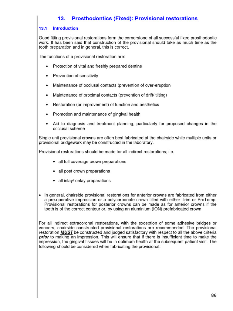 Chapter 13. Prosthodontics - Fixed Provisional Restorations | PDF | Dentistry | Tooth