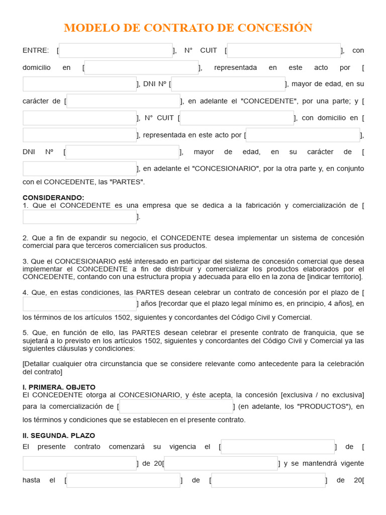Modelo de Contrato de Concesión | PDF | Publicidad | Marketing