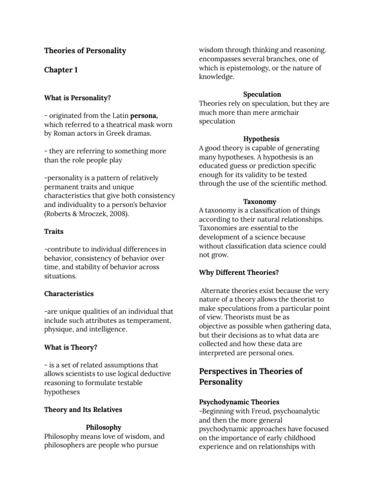 Theories of Personality Chapter 1 1 | PDF | Psychology | Theory